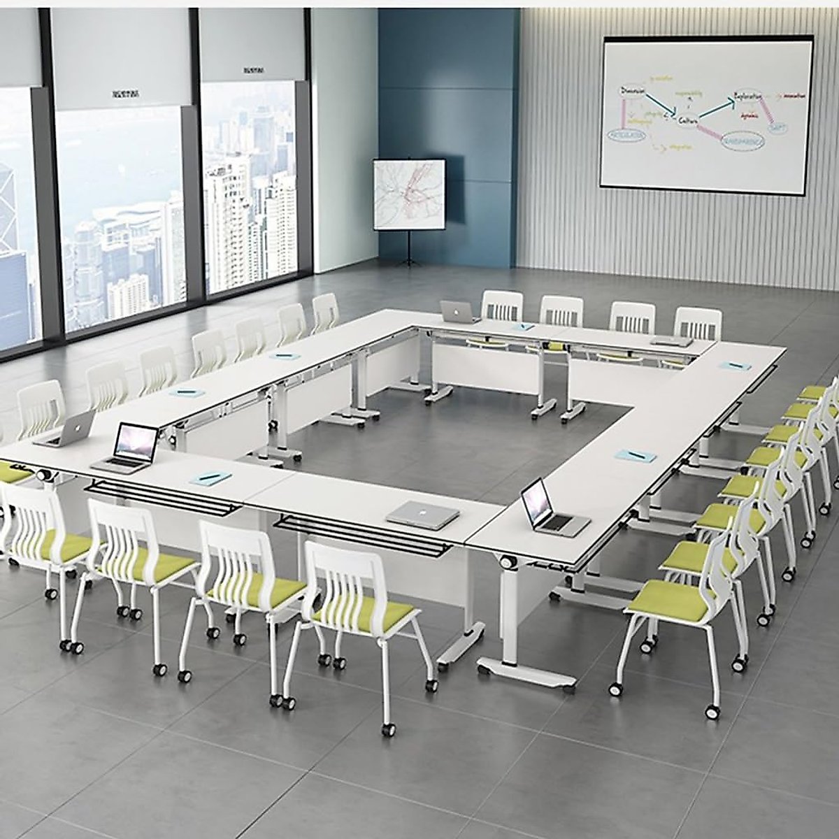 Folding Conference Table, Flip Top Mobile Training Table with Modesty,Storage Layer and Lockable Wheels,Wood Tabletop, Metal Frame (Color : A, Size : 120 * 40 * 75cm)