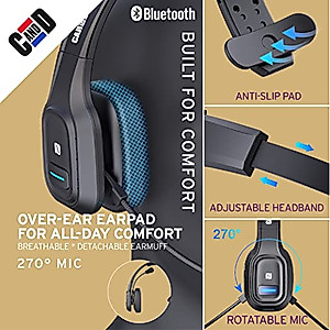 Car and Driver Trucker Bluetooth Headset, Wireless Headset Noise Canceling Headphones with Microphone, Home Office, Zoom, Call Center, Clear Highway| Siri, Alexa, Google Comp (BT5500, Over-Head)