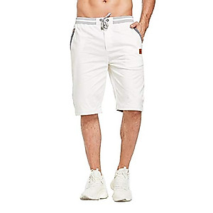 Tansozer Men's Shorts Casual Classic Fit Drawstring Summer Beach Shorts with Elastic Waist and Pockets (White, Medium)