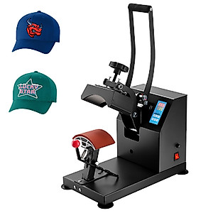 VEVOR Heat Press 6x3.75Inch Curved Element Hat Press Clamshell Design Heat Press for Hats Rigid Steel Frame No Stick Digital LCD Timer and Temperature Control (6x3.75Inch Clamshell Design)