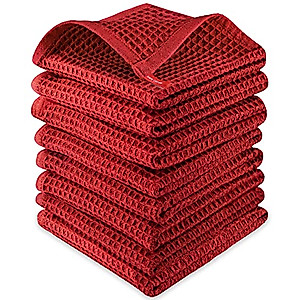 ORMYSA 100% Cotton Red Waffle Weave Dish Cloths for Washing Dishes - Pack of 8, 12"x12" Dishcloths for Kitchen, Fast-Absorbing, Quick-Dry, Super Soft Dish Rags
