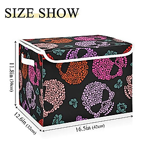 innewgogo Flower Skull Storage Bins with Lids for Organizing Closet Organizers with Handles Oxford Cloth Storage Cube Box for Car