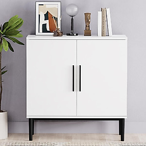 REHOOPEX Storage Cabinet, Modern Accent Buffet Cabinet, Free Standing Sideboard and Buffet Storage with Door, Wood Buffet Sideboard for Bedroom, Living Room, Kitchen or Hallway (1, White)