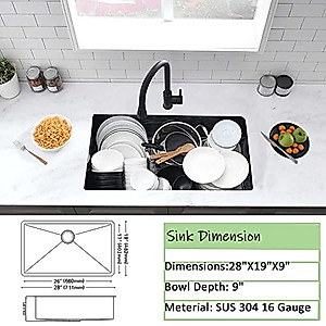28 Inch Matte Black Kitchen Sink Undermount, Wesliv 28x19 Inch Undermount Matte Black Kitchen Sink 16 Gauge Deep Large Single Bowl Kitchen Sink with Cutting Board & Bottom Rinse Grid