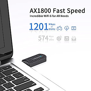 WiFi 6 Adapter,WiFi Dongle for Desktop PC,WiFi Dongle,USB WiFi 6E Adapter,AX1800Mbps,USB3.0 Dual Band 2.4GHz/574Mbps & 5GHz/1201Mbps High Speed,Support Win 10/11