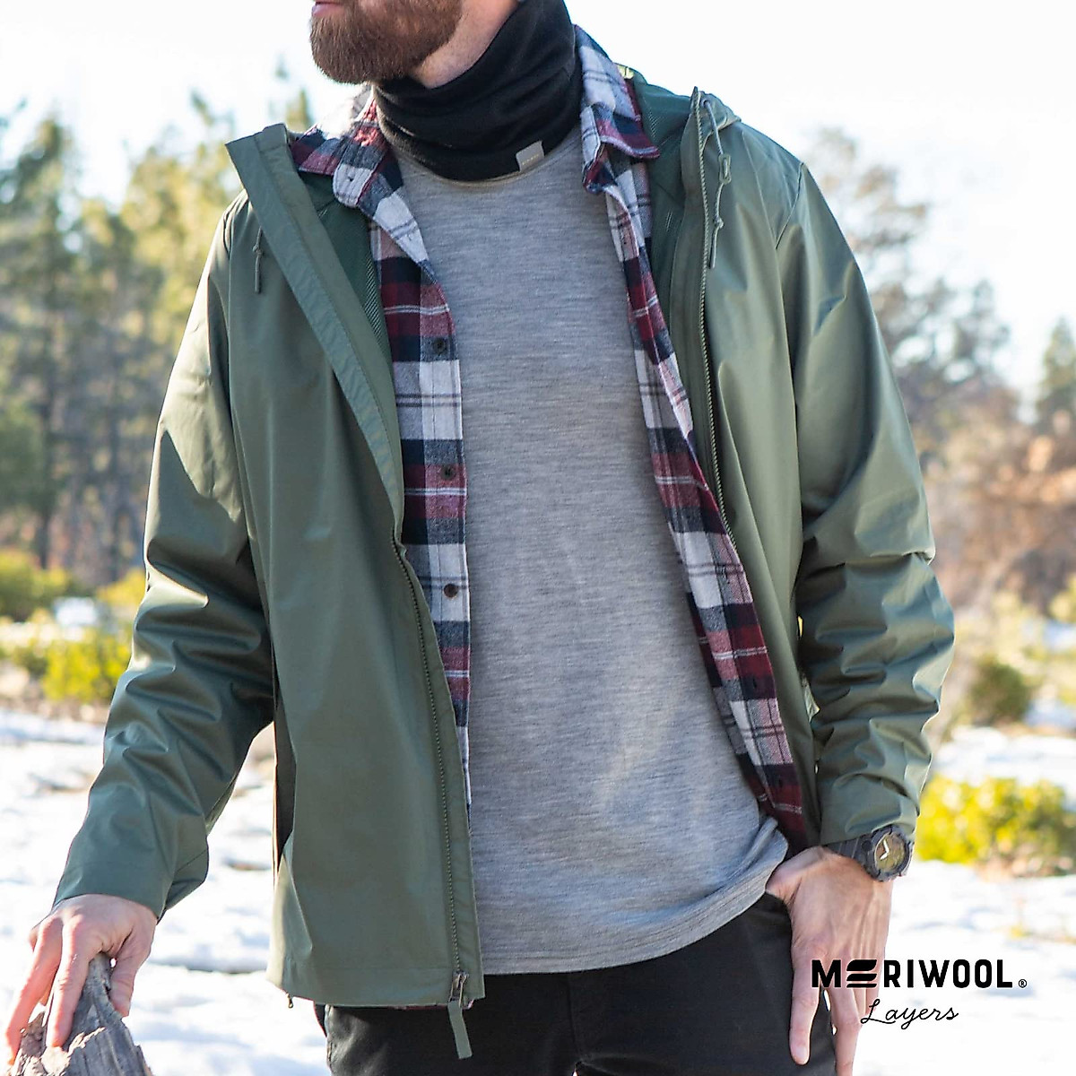 MERIWOOL Mens Base Layer - 100% Merino Wool Midweight Long Sleeve Thermal Shirt Charcoal Gray