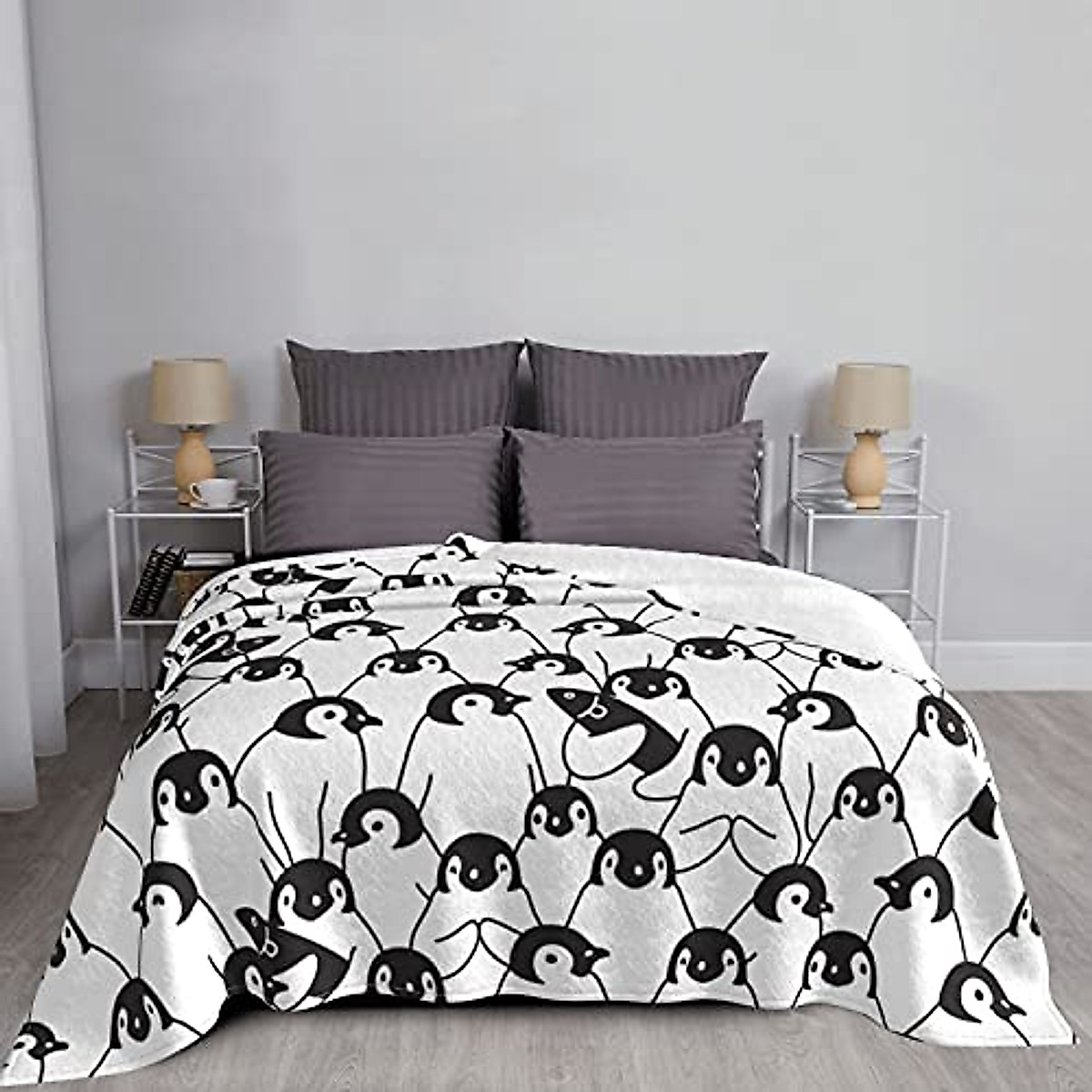 Funny Penguin Flannel Reversible Throw Blanket Fuzzy and Soft Fleece Bed Blanket 50 40/60 50/80 60 inches