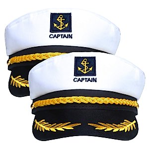 2 Pieces Navy Marine Admiral Style Hat - Adjustable Ship Sailor Cap Yacht Boat Captain Hat Funny Party Hats for Adult Costume Accessory