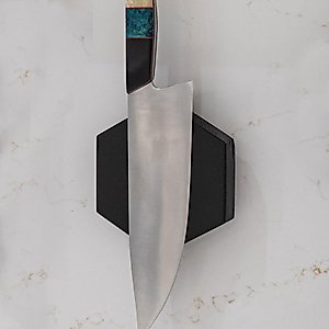 360KnifeBlock magnetic knife HEX - Guitar Wood - 2 Rows of Magnets, 'magic floating backer' w/level system, 2"screws, 3 sizes from 5" to 26" - handmade in Washington (Black, 5" Hexagon)