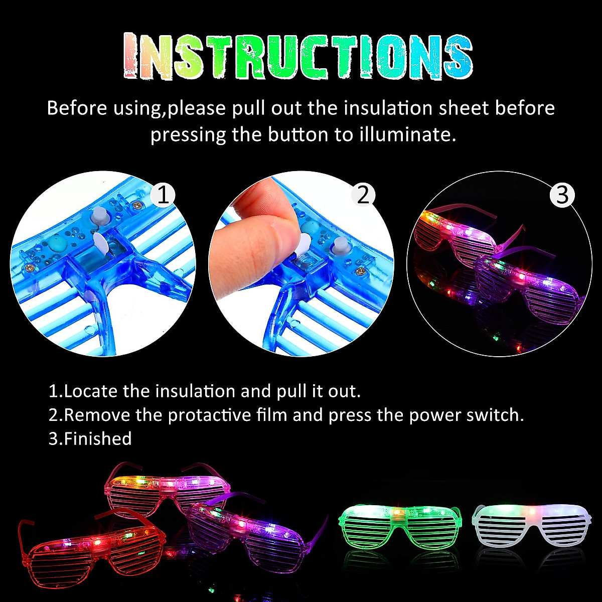 Honoson 72 Pack LED Glasses Bulk 6 Colors Light Up Glasses Glow in the Dark Party Supplies Shutter Shades Glow Sticks Neon Rave Flashing Sunglasses for Adults Mardi Gras Birthday Party Favors