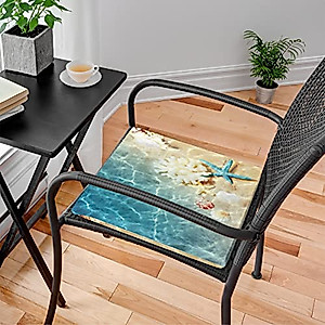 Beach Theme Starfish Coral Seashell Seat Cushion, Memory Foam Chair Cushion 16x16inch with Washable Cover Soft Indoor Seat Cushions Pillow Square Chair Pad for Dining Office Chair, Car, Patio
