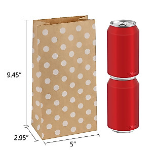 BagDream 4lb 5x2.95x9.45 Inches 100Pcs Kraft Paper Bags, Snack Bags, Bread Bag, Craft Bags, 100% Recycled Kraft Paper Brown Lunch Bags with White Dot