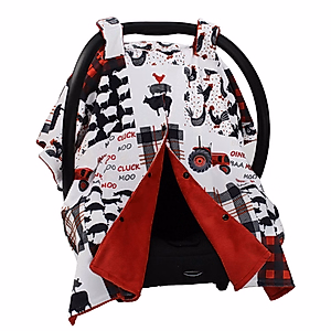 Dear Baby Gear - Baby Car Seat Canopy - Infant Car Seats Covers - Carseat Canopies for Boys and Girls - Toddler Carseat Cover with Snap Opening (Farm Faux Quilt/Red Smooth 40"x30")