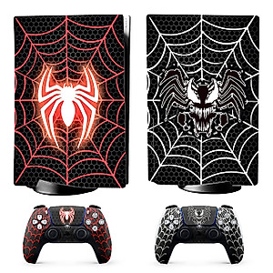 HK Studio Spider Web Decal Sticker Skin Specific Cover for Both PS5 Disc Edition and Digital Edition - Waterproof, No Bubble, Including 2 Controller Skins and Console Skin