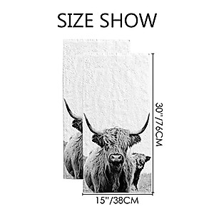Vantaso Scottish Highland Cow Fingertip Hand Towels 2 PCS Set Absorbent Bath Face Towels Soft Hair Drying Cloth for Bathroom Kitchen Gym Spa Quick Dry, 30"x15"