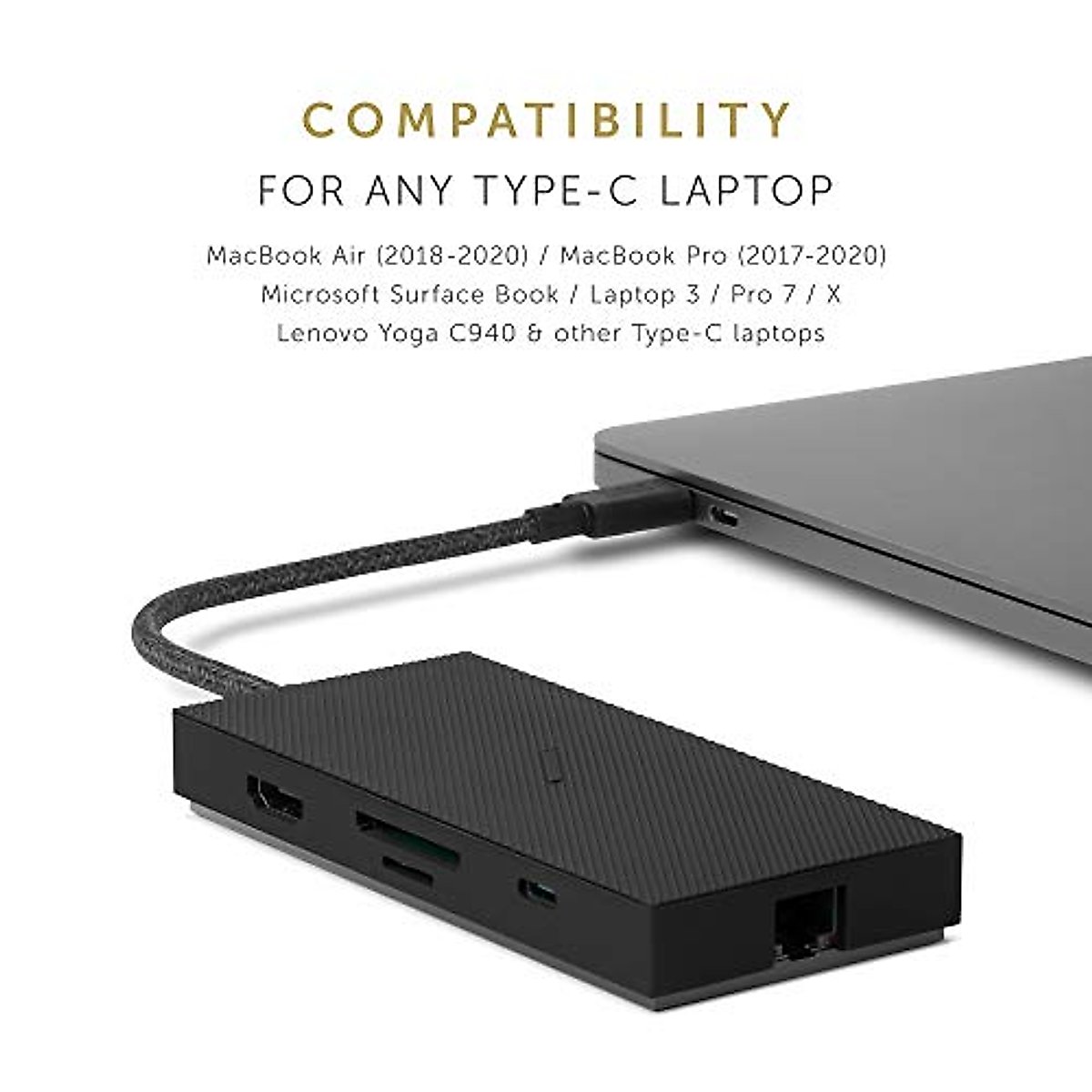 Native Union Type-C Smart Hub – 7-in-1 Adapter with 2 USB 3.0, USB-C Power Delivery, 4K@30Hz HDMI, Micro SD, SD Card Reader, Ethernet Port – Comptabile with MacBook Pro, MacBook Air, Microsoft Surface
