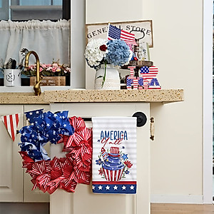 GEEORY Kitchen Towels for 4th of July Decorations Floral America Patriotic Dish Towels 18x26 Inch Ultra Absorbent Bar Drying Cloth Hand Towel for Kitchen Bathroom Party Home Set of 2 GD093