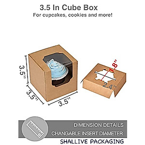 Shallive Kraft Cupcake Boxes Individual 60 Pcs with Inserts, Cocoa Bomb Packaing Single Brown Cupcake Containers Paper 3.5" Holders for Cookies, Pastries,Wedding Baby Shower Birthday Graduation