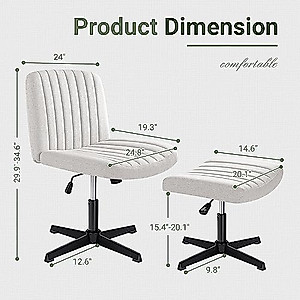 Flamaker Desk Chair No Wheels Arms, Armless Office Chair with Ottoman, Cross Legged Wide Fabric Padded Home Office Chair Task Chair for Living Room (Beige)