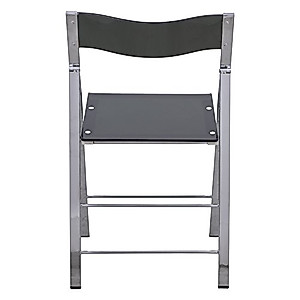 LeisureMod Menno Modern Transparent Acrylic Folding Chair, Black