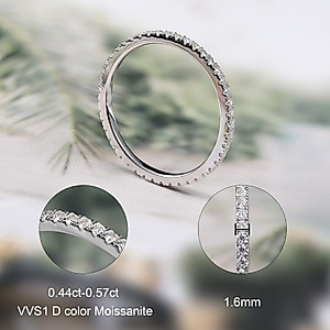Ladylike Moissanite Wedding Band Full Eternity Rings for Women Sterling Silver 18K White Gold Plated 0.44-0.57 Carat D Color VVS1 Stackable Lab Created Diamond Engagement Anniversary Band Size 7