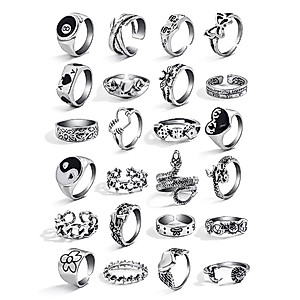 IFKM 15-63 PCS Vintage Silver Knuckle Rings Set for Women Teen Girl, Stackable Joint Finger Statement Rings Bohemian Retro Hollow Carved Midi Rings, Boho Y2k Snake Butterfly Heart Chunky Stacking