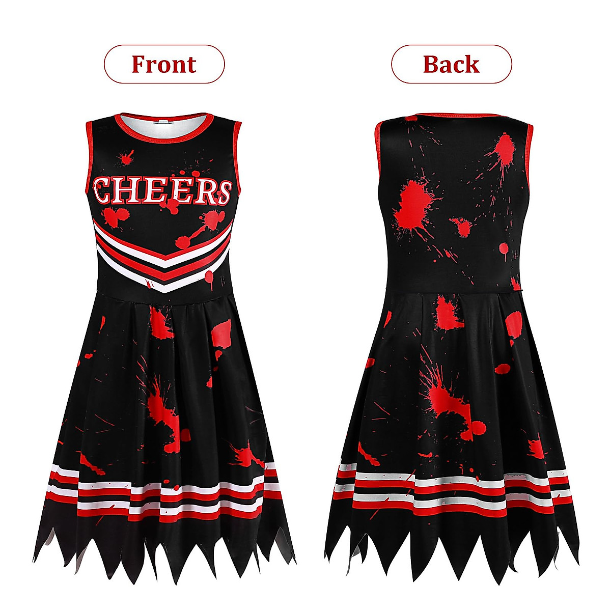 Liitrsh Cheerleader Costume Girls Cheerleading Halloween Cosplay Scary Outfit Bloody Dress Accessories for Party (Fearleader,7-8 Years)