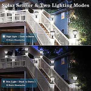 Solar Post Lights Outdoor, Damipow Solar Fence Cap Light with 2 Modes, IP65 Waterproof, 100 LM Cool White Lighting for Patio, Deck, Pathway or Garden Decoration, Fits Wooden Post of Many Sizes, 2 Pack