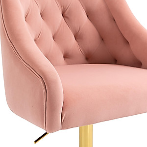 MOJAY Velvet Office Task Desk Chair for Girls, Modern Vanity Chair for Home Office, Make Up, Bed Room, 360°Swivel Height Adjustable Reception Chair, Pink