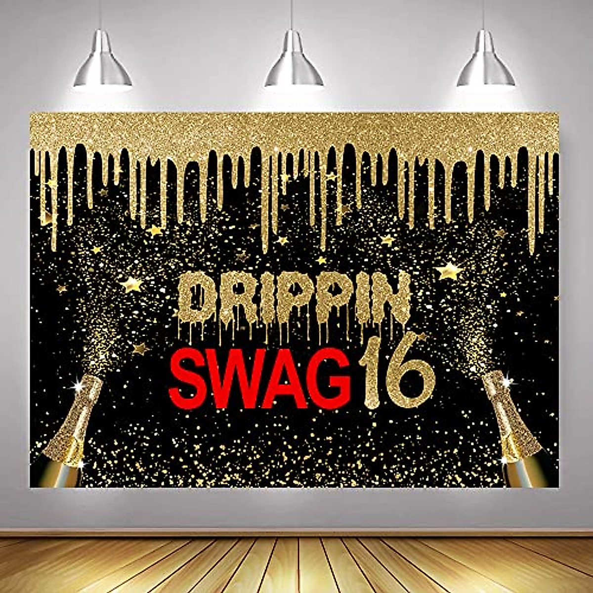 Mocsicka Drippin Swag 16 Birthday Backdrop Gold Black Hip Hop Birthday Party Decoration Teenager Boy Man Swag Birthday Background (7x5ft (82x60 inch))