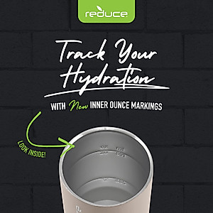 REDUCE Cold1 24 oz Tumbler with Lid and Straw - Dual-Wall Vacuum Insulated Stainless Steel Tumbler - Keeps Drinks Cold up to 24 Hours - Inner Ounce Markings to Track Hydration - OG Sand