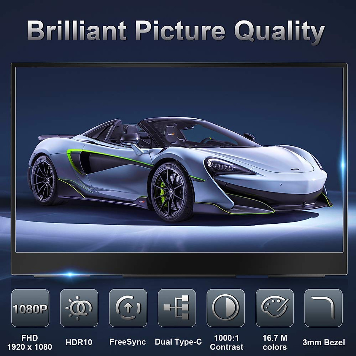 Portable Monitor – Upgraded 15.6 Inch 1080P FHD HDR FreeSync Ultra Slim USB-C Portable Display with Kickstand Type-C Mini HDMI Speakers for Laptop PC Mac Surface Xbox PS4 Switch Phone (Renewed)