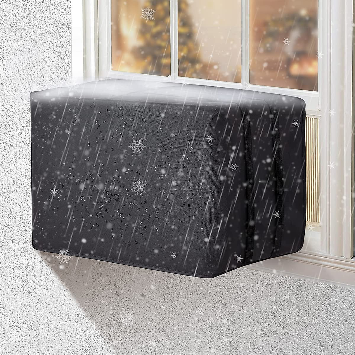 Window AC Insulation Cover for Outside Unit, Outdoor Dust-Proof and Waterproof, 3 Layers, 25.2"L × 18.6"H × 19.8"D - Black