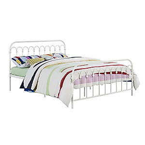Novogratz Bright Pop Metal Bed, Adjustable Height for Underbed Storage (6.5" or 11"), Metal Slats Included, Full, White