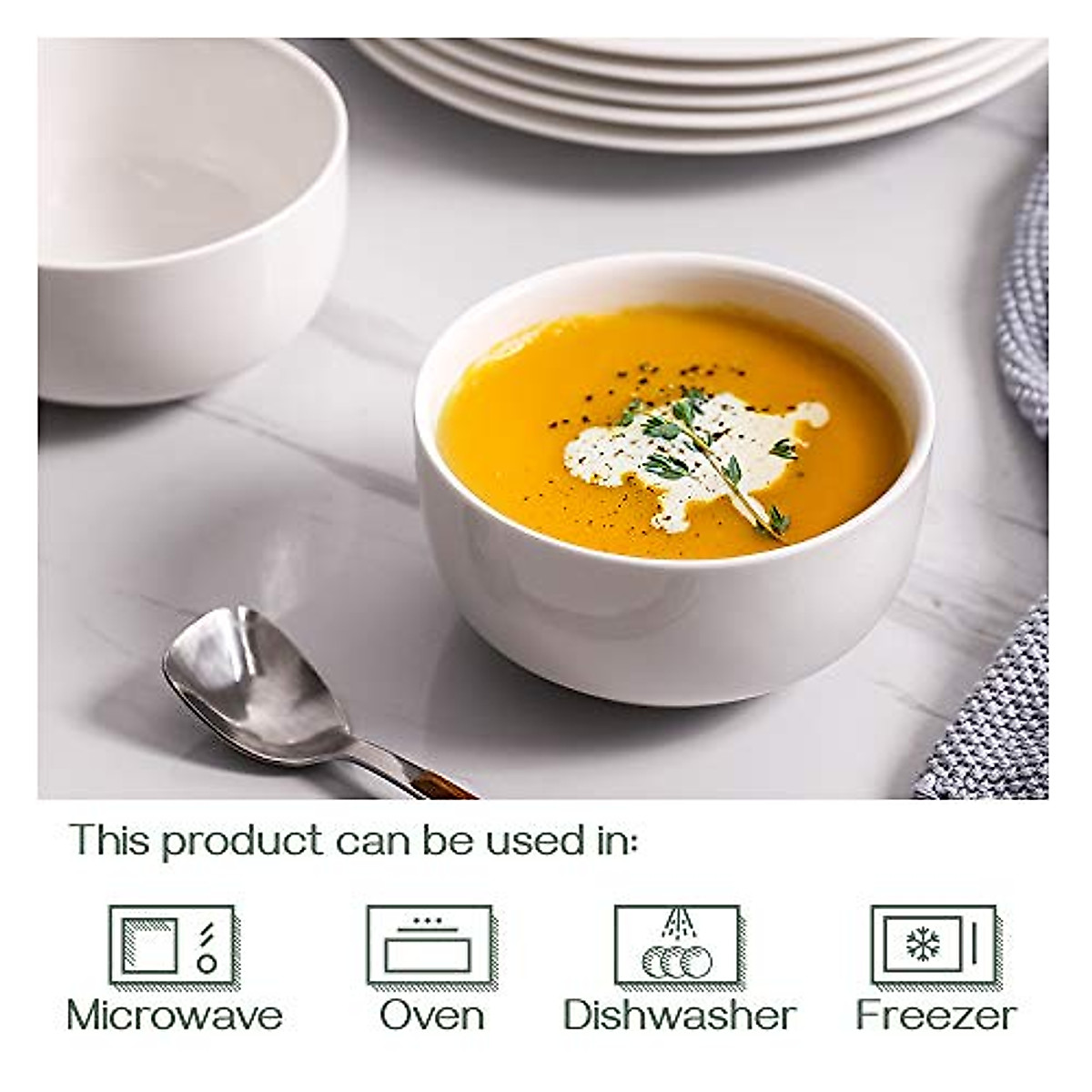 DOWAN 10 Ounces Porcelain Bowls Set, 6 Packs, Small Bowls, Ceramic White Bowls for Kitchen, Dessert Bowls for Ice Cream