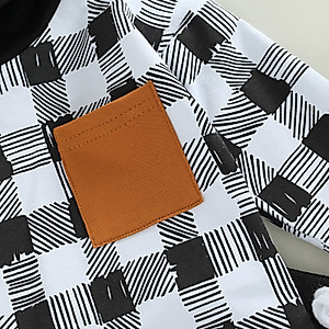 Baby Boy Clothes 3 6 9 12 18 24M 3T Pants Set Hooded Patchwork Hoodie Striped Fall Winter Outfit (Black-Plaid, 6-12 Months)