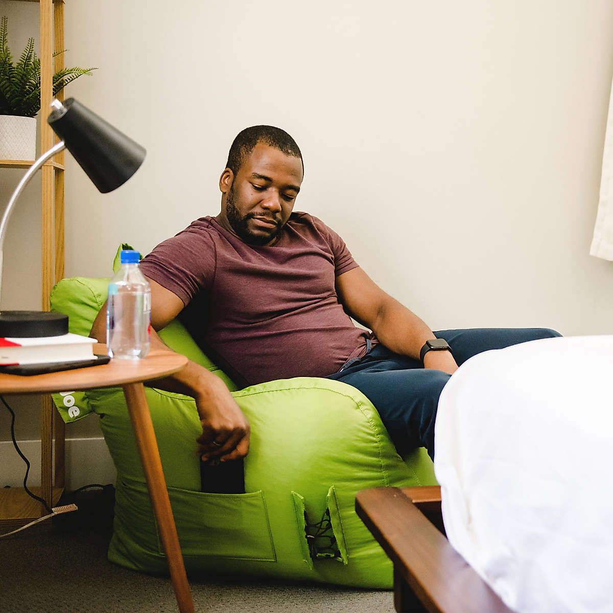 Big Joe Dorm Bean Bag Chair with Drink Holder and Pocket, Spicy Lime Smartmax, Durable Polyester Nylon Blend, 3 feet