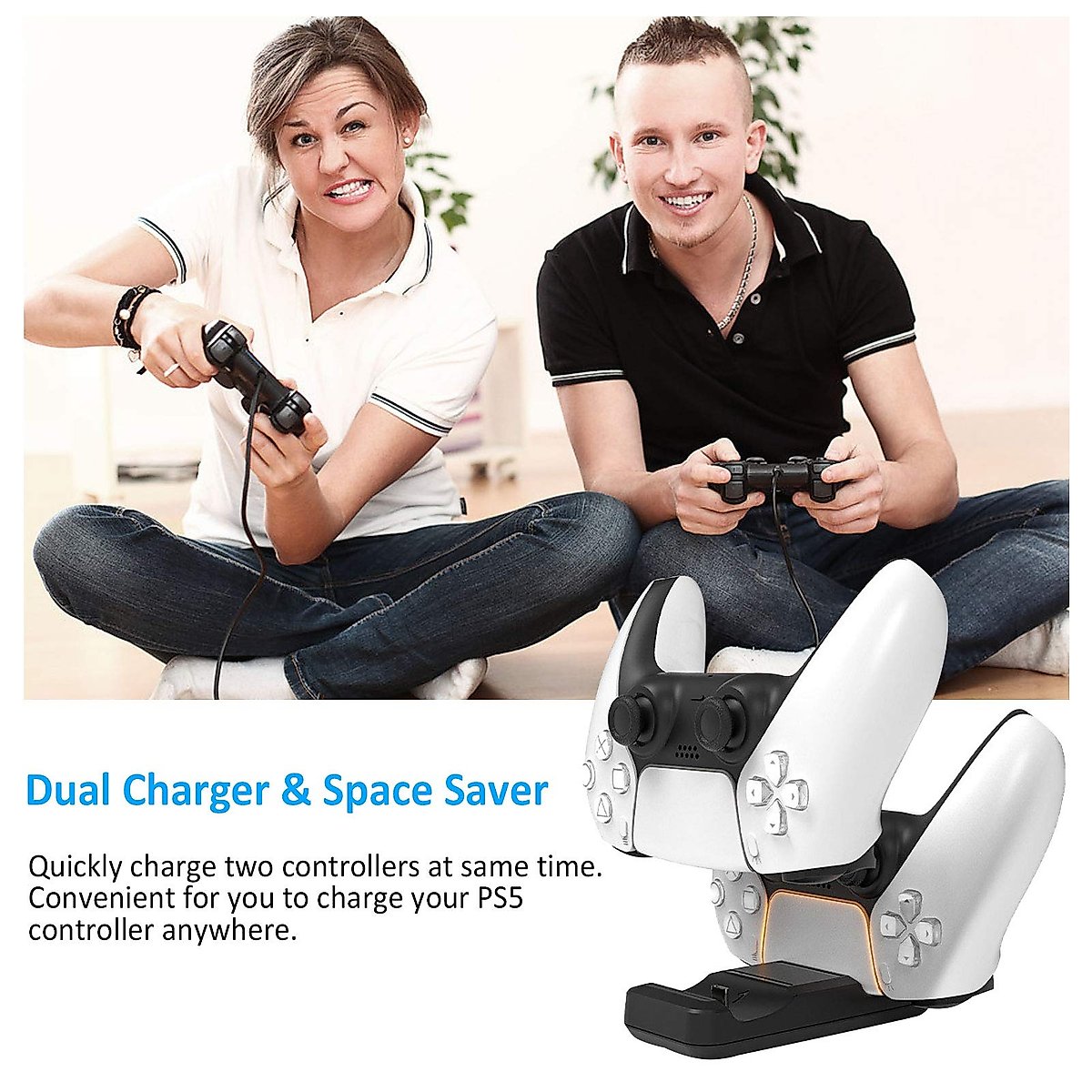 Charging Dock for PS5 Controller, DualSense Charger for Playstation 5, Dual Controller Charger Stand with Type-C Charging Cable