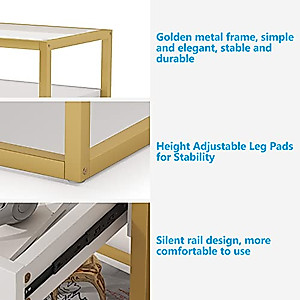 Tribesigns Nightstand Tall Side Table, Modern Simple Style End Table with Drawer and Shelf, Tempered Glass Bedside Table, Metal Frame, 19.6”X15.7”X27.5” (1PC, Gold and White)