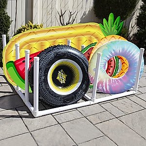 Essentially Yours Float and Raft Rack 12 Bar - Poolside Storage Organizer for Floats, Paddles, Noodles, Surfboards, Towels, (61" W x 44" L x 26.5" H), Brown Style 664413 (White)