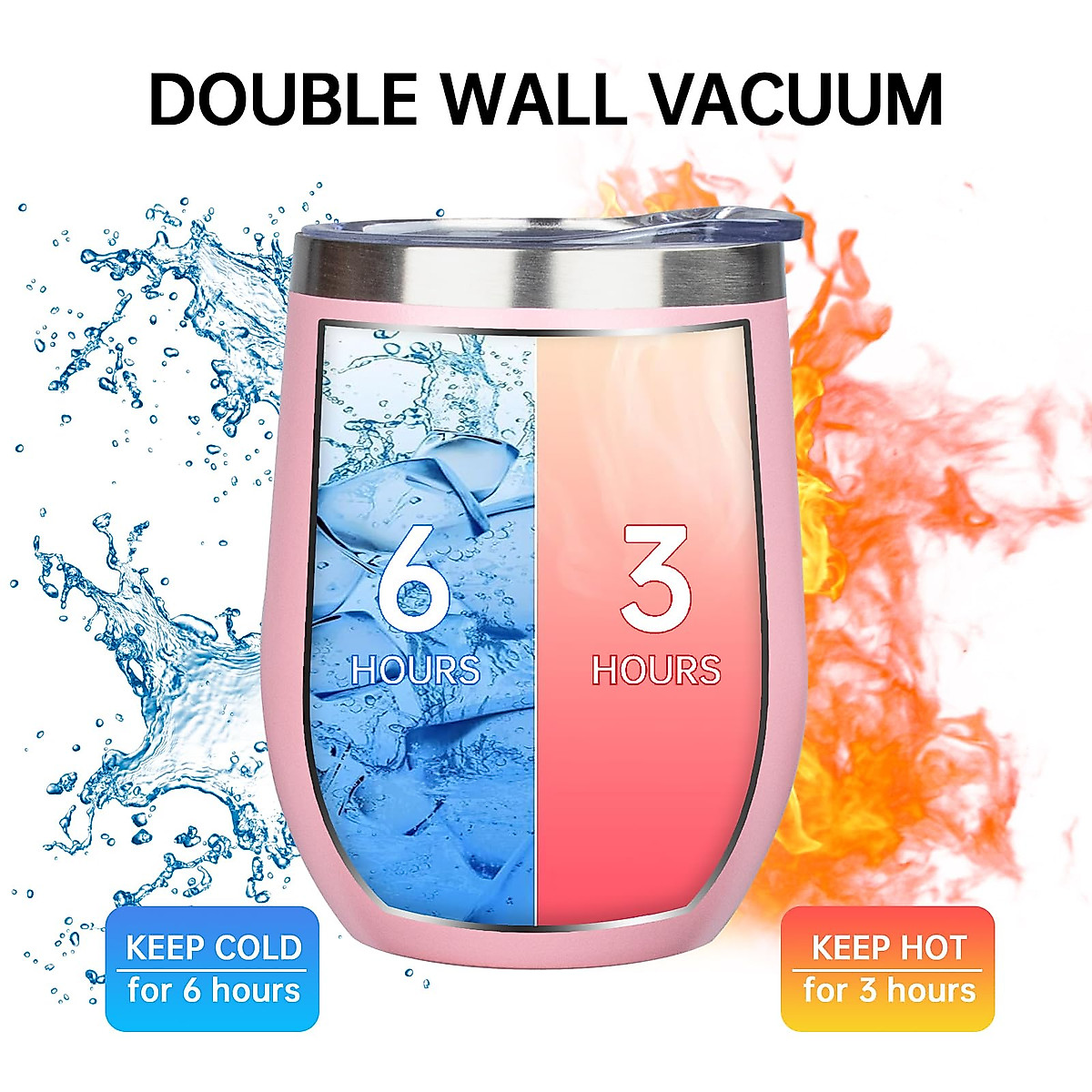 MEZMUT 12oz Insulated Wine Tumbler with Lid Double Wall Vacuum Stainless Steel Wine Glass Coffee Mug Insulated Tumbler Cup for Champaign, Cocktail, Beer (Pink, 1 Pack)