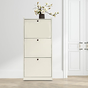 YUNLAIGOTOP Modern Shoe Storage Cabinet, Modern 3 Drawer Shoe Cabinet with 3 Flip Drawers, Shoes Storage for Entryway, Narrow Rack Cabinet for Entryway, Hallway & Bedroom, White