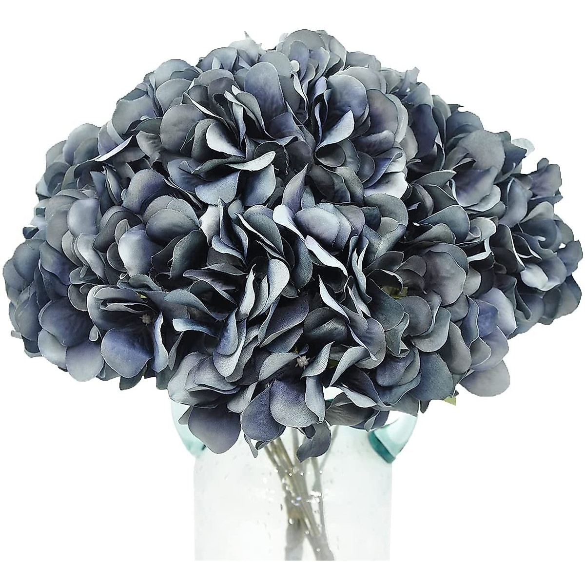 2Bouquets Artificial Vintage Silk Hydrangeas Flowers with Stems，10Heads Flower Home Kitchen Garden Party Festival Bar,Weddings and Celebrations DIY (Dark Gray)
