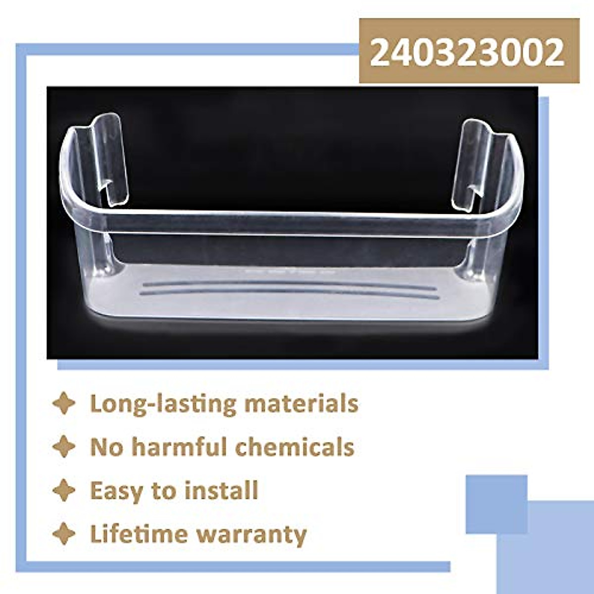 240323002 Refrigerator Door Bin Shelf Compatible with Frigidaire or Electrolux, Bottom 2 Shelves on Refrigerator Side, Single Unit, Clear, Replaces PS429725, AP2115742, AH429725，