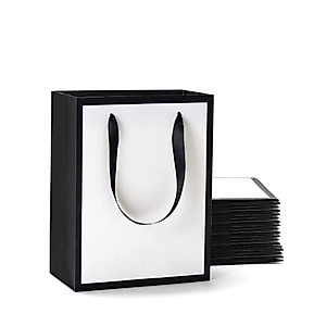 White and Black Gift Bags with Ribbon Handles, YACEYACE 20Pcs 8"x4.25"x10.5" Medium Size White and Black Paper Gift Bags for Party, Birthday,Baby Shower,Wedding,Shopping,Retail,Black Gift Bags Bulk, White Gift Bags Bulk