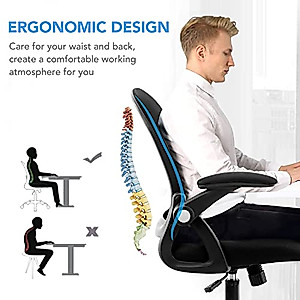Mesh Office Chair Ergonomic Desk Chair Mid Back Mesh Computer Desk Chair with Lumbar Support Flip up Arms Adjustable Rolling 360° Swivel