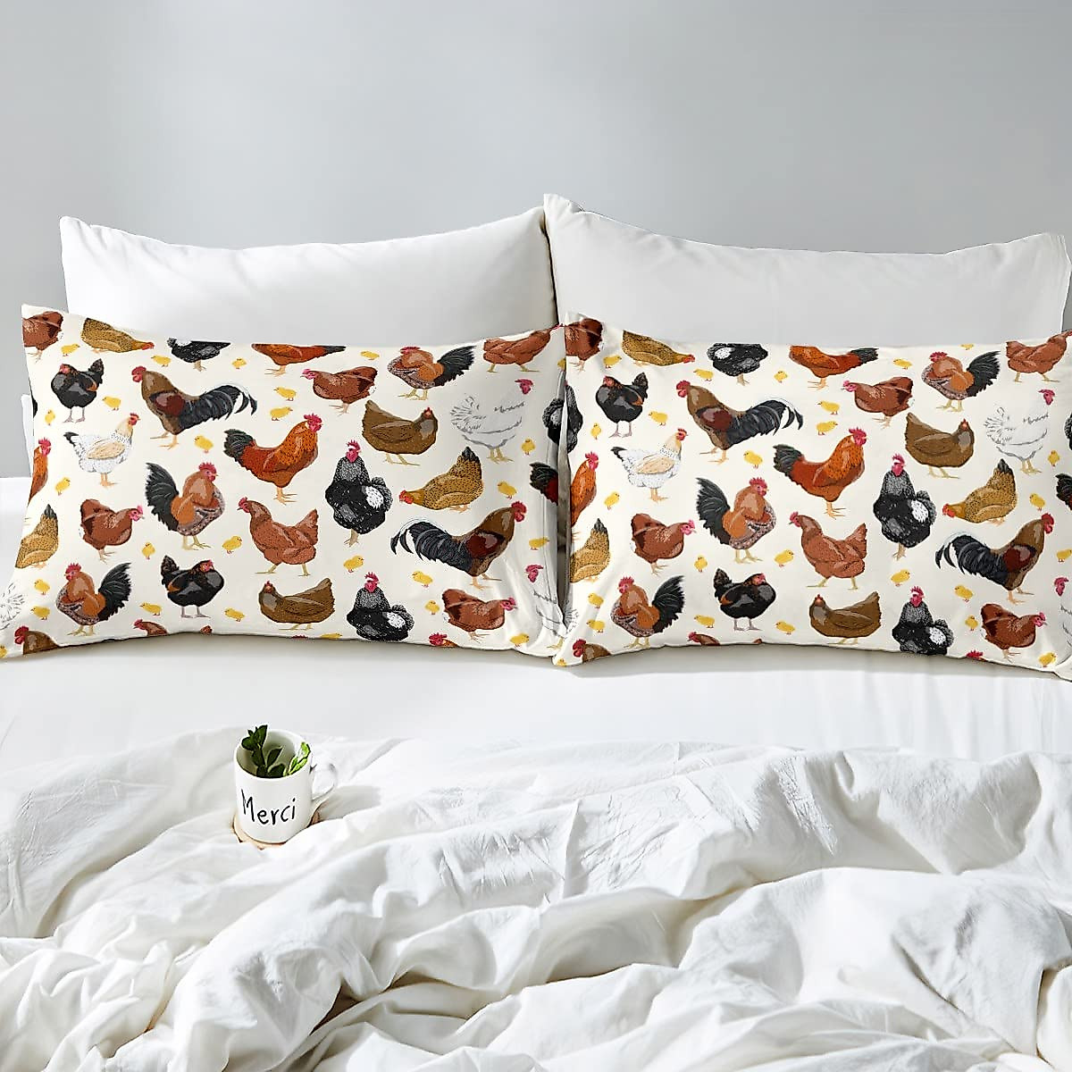 Feelyou Chicken Comforter Cover Cute Chicken Pattern Bedding Set for Boys Girls Children 3D Animals Theme Duvet Cover Room Decor Twin Size Quilt Cover 2Pcs