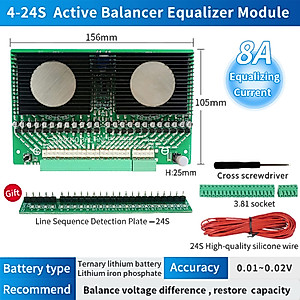 SUNKKO Battery Equalizer 8A 24S Battery Voltage Balancer Energy Transfer PCB, Transformer Inversion Battery Active Equalization Module for Lithium Battery Pack
