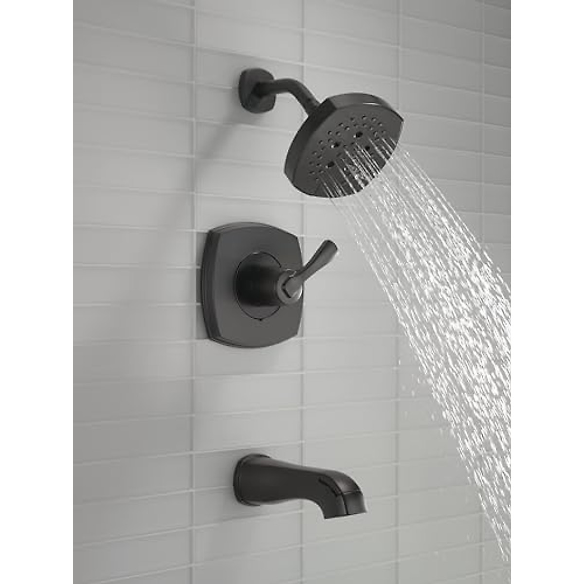 Delta Faucet Stryke 14 Series Single-Function Tub and Shower Trim Kit, Shower Faucet, Single-Spray H2Okinetic Shower Head, Matte Black T14476-BL (Valve Not Included)