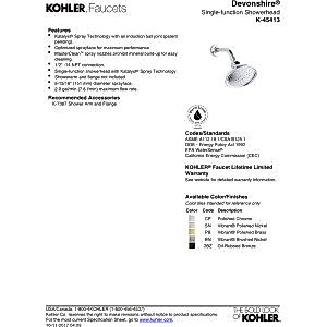 Kohler K45413PB Devonshire Single-Function Katalyst Spray Showerhead, 2.0-GPM, Polished Brass
